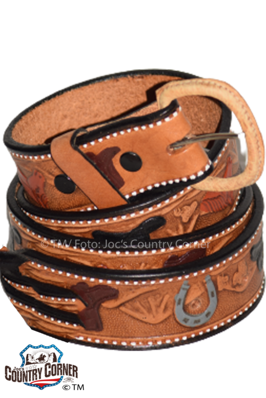 Western Gürtel Leder mit Sattel - Hufeisen und Pferd braun 40 | JOC`S ...